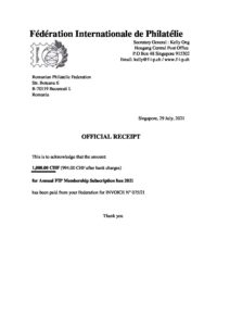 Romania receipt 2021 | Federaţia Filatelică Română